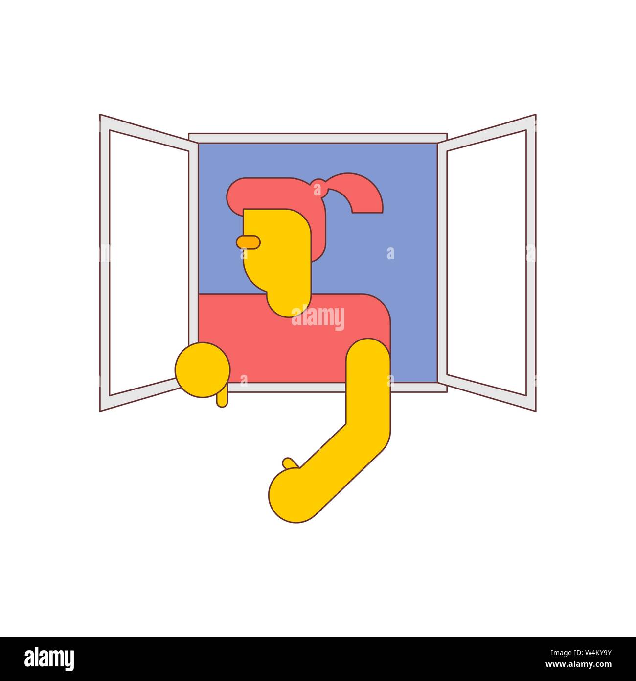 Woman in window isolated. Female casement waving his arms. vector ...