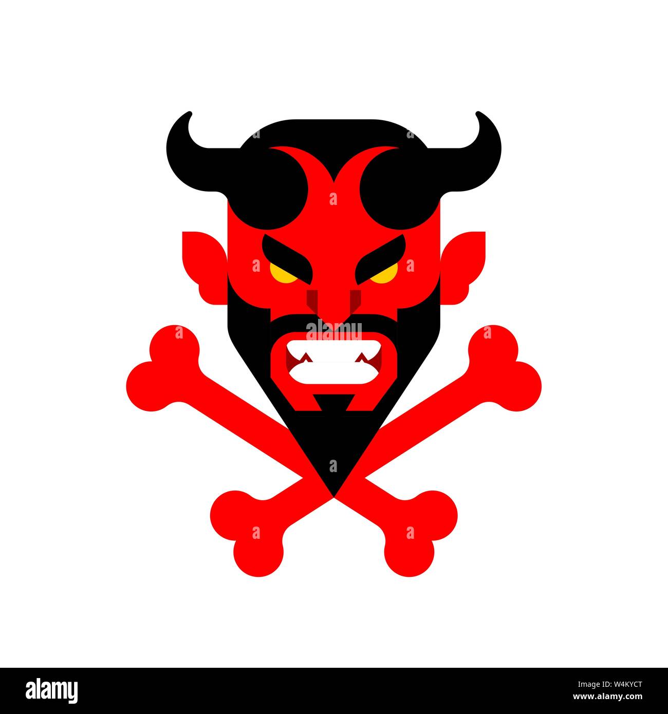 Devil and crossbones. Red demon face and bone. Satan sign Stock Vector ...
