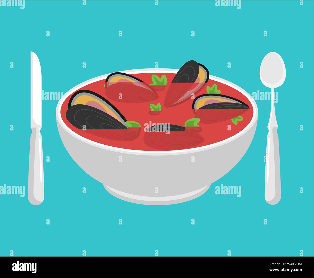 Clam soup isolated. Seafood japanese. shell bowl vector illustration ...