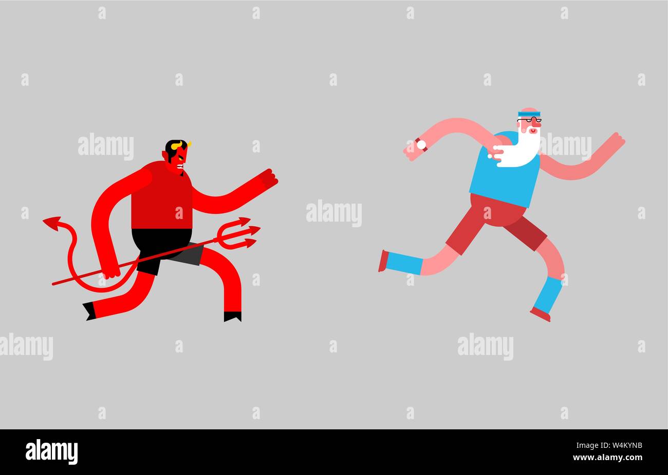 grandfather runs away from Devil. Satan is running after granddad Stock ...