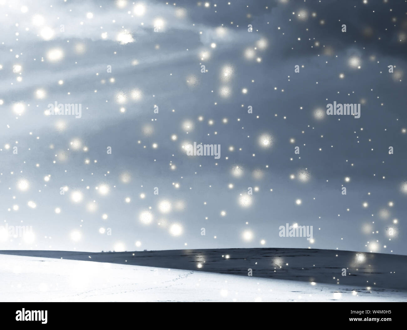 Snowing landscape, greeting card design and New Years Eve travel ...
