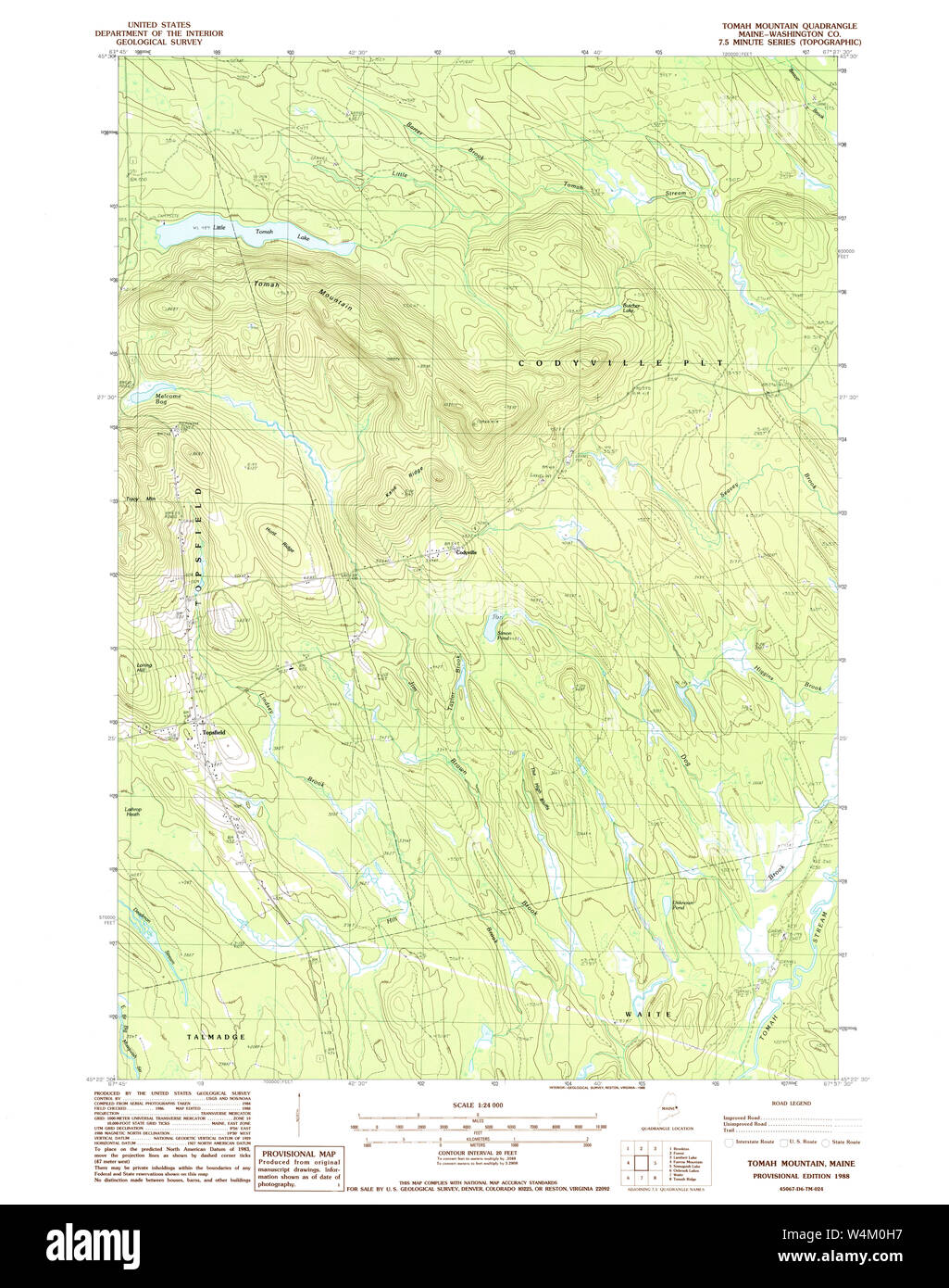Maine USGS Historical Map Tomah Mountain 103033 1988 24000 Restoration ...