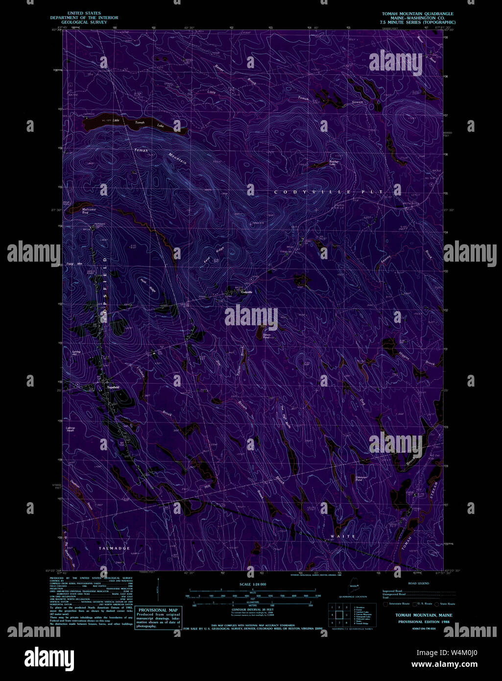 Maine USGS Historical Map Tomah Mountain 103033 1988 24000 Inversion ...