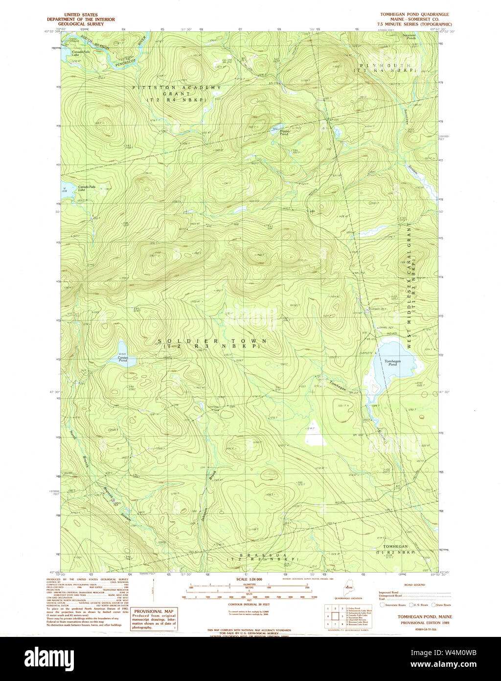Maine USGS Historical Map Tomhegan Pond 103035 1989 24000 Restoration ...