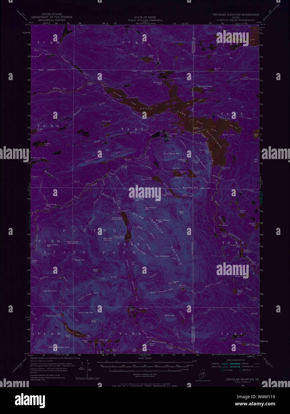 Maine USGS Historical Map Traveler Mountain 306814 1955 62500 Inversion ...