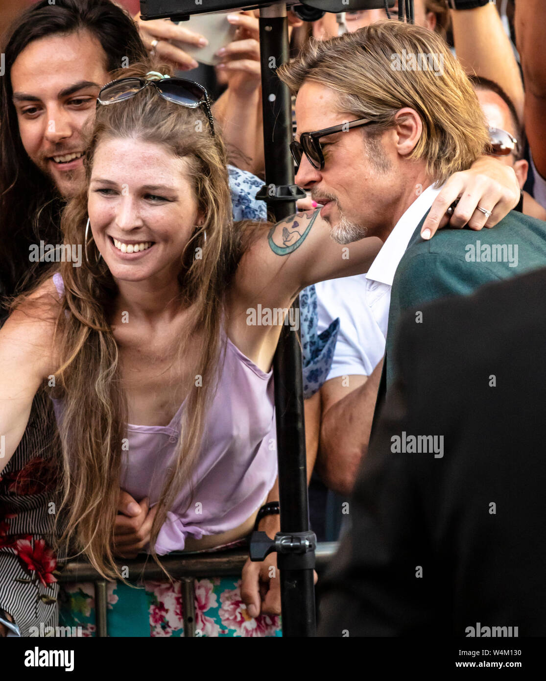 Los Angeles, CA - July 22, 2019: Brad Pitt poses for fans before The ...
