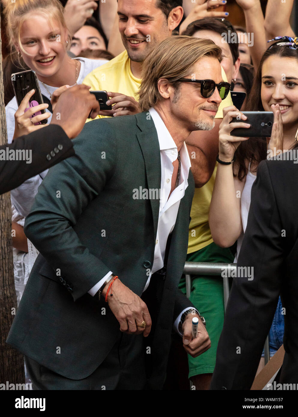Los Angeles, CA - July 22, 2019: Brad Pitt poses for fans before The ...