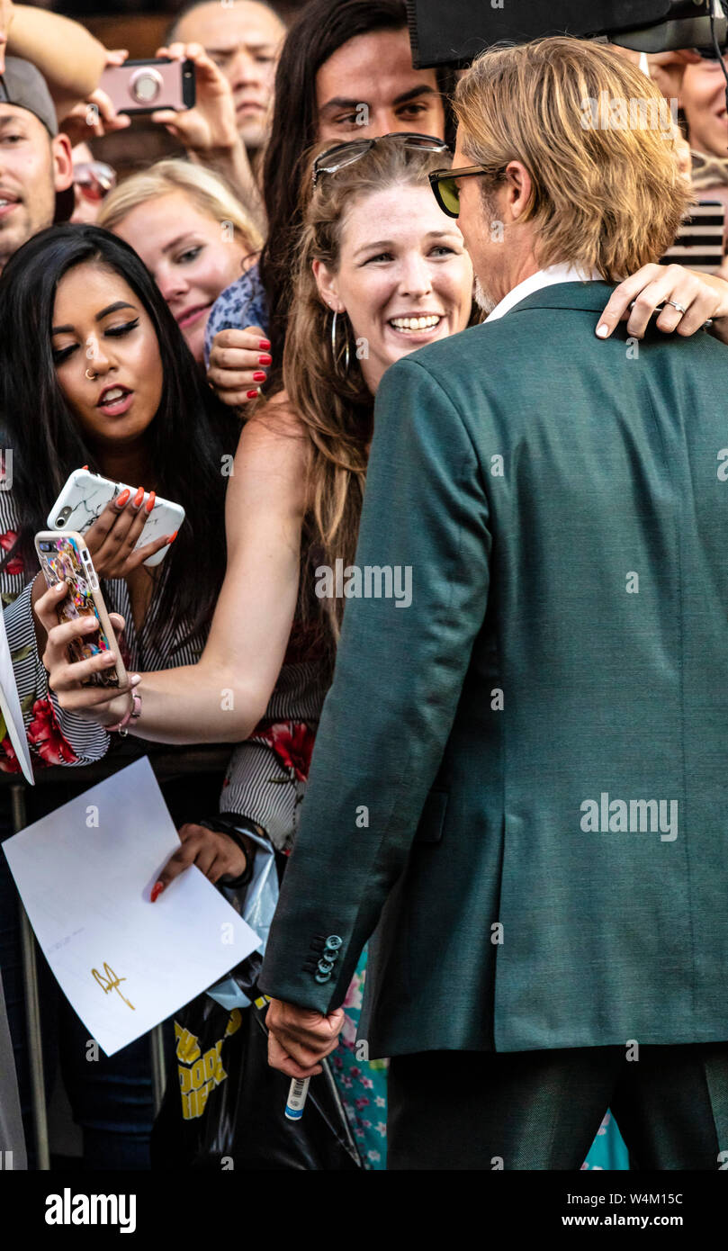 Los Angeles, CA - July 22, 2019: Brad Pitt poses for fans before The ...