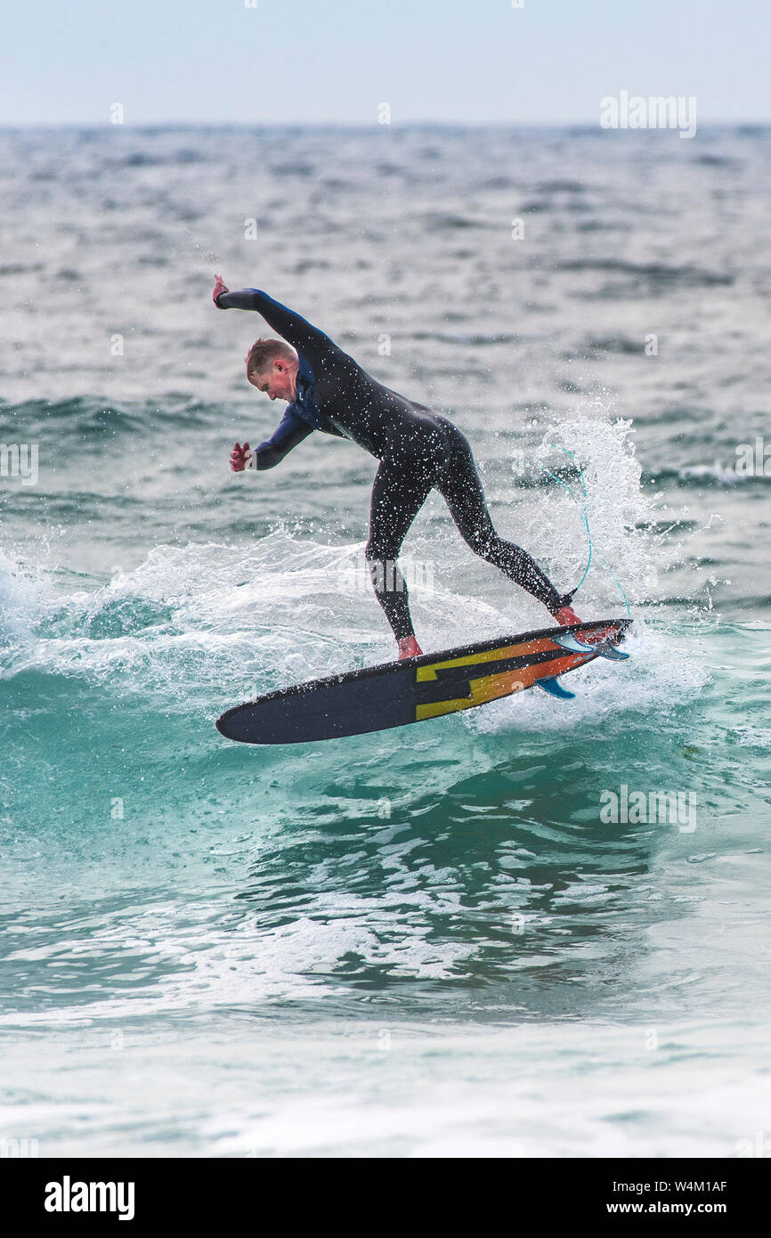 Spectacular surfing action at Fistral in Newquay in Cornwall Stock ...