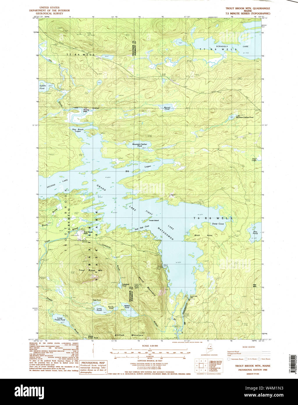 Maine USGS Historical Map Trout Brook Mtn 103037 1988 24000 Restoration ...
