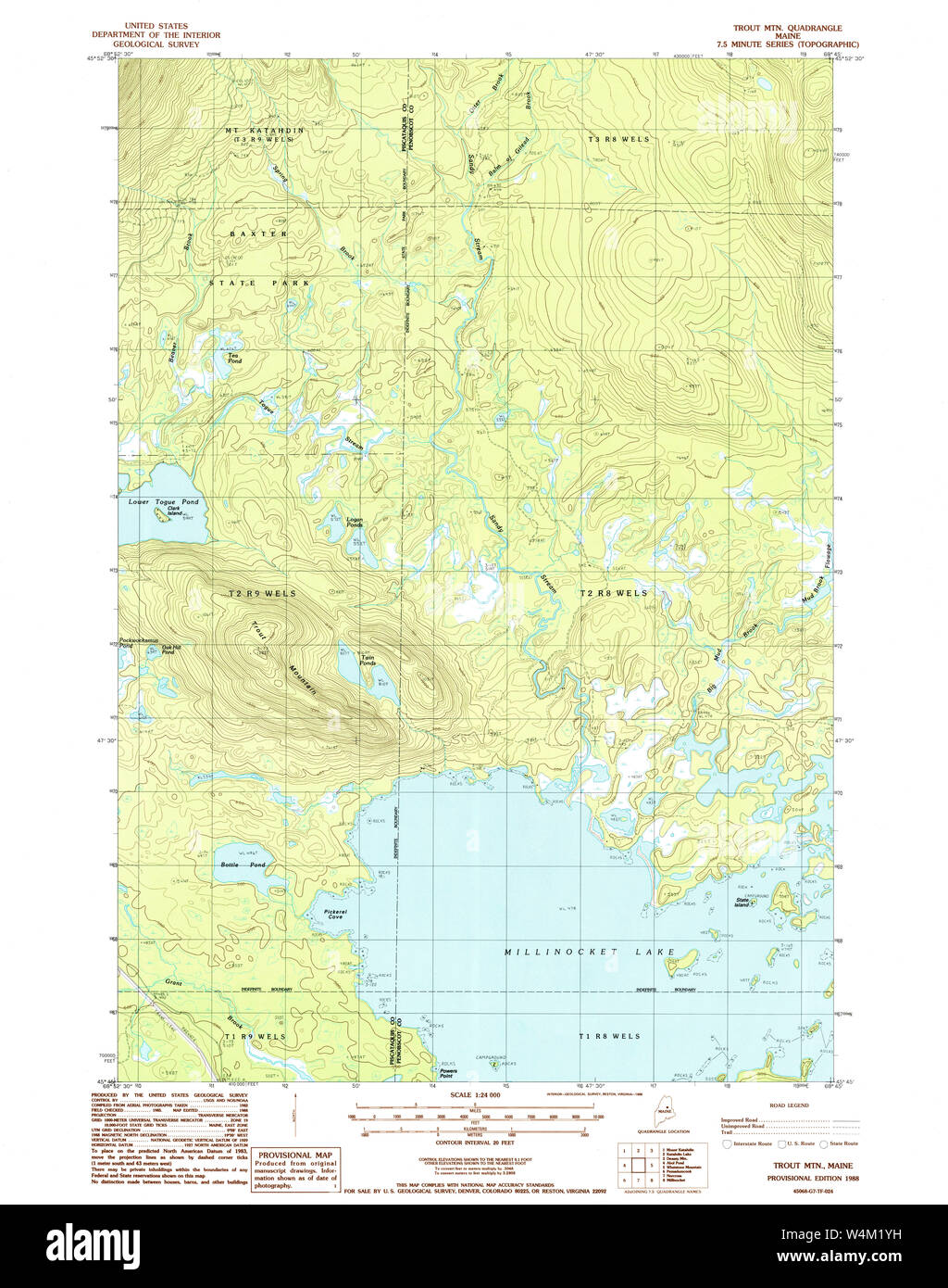 Maine USGS Historical Map Trout Mtn 103038 1988 24000 Restoration Stock ...