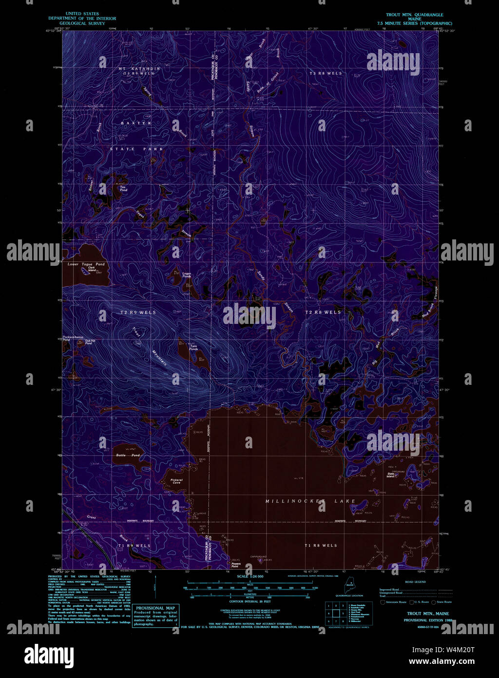 Maine USGS Historical Map Trout Mtn 103038 1988 24000 Inversion ...