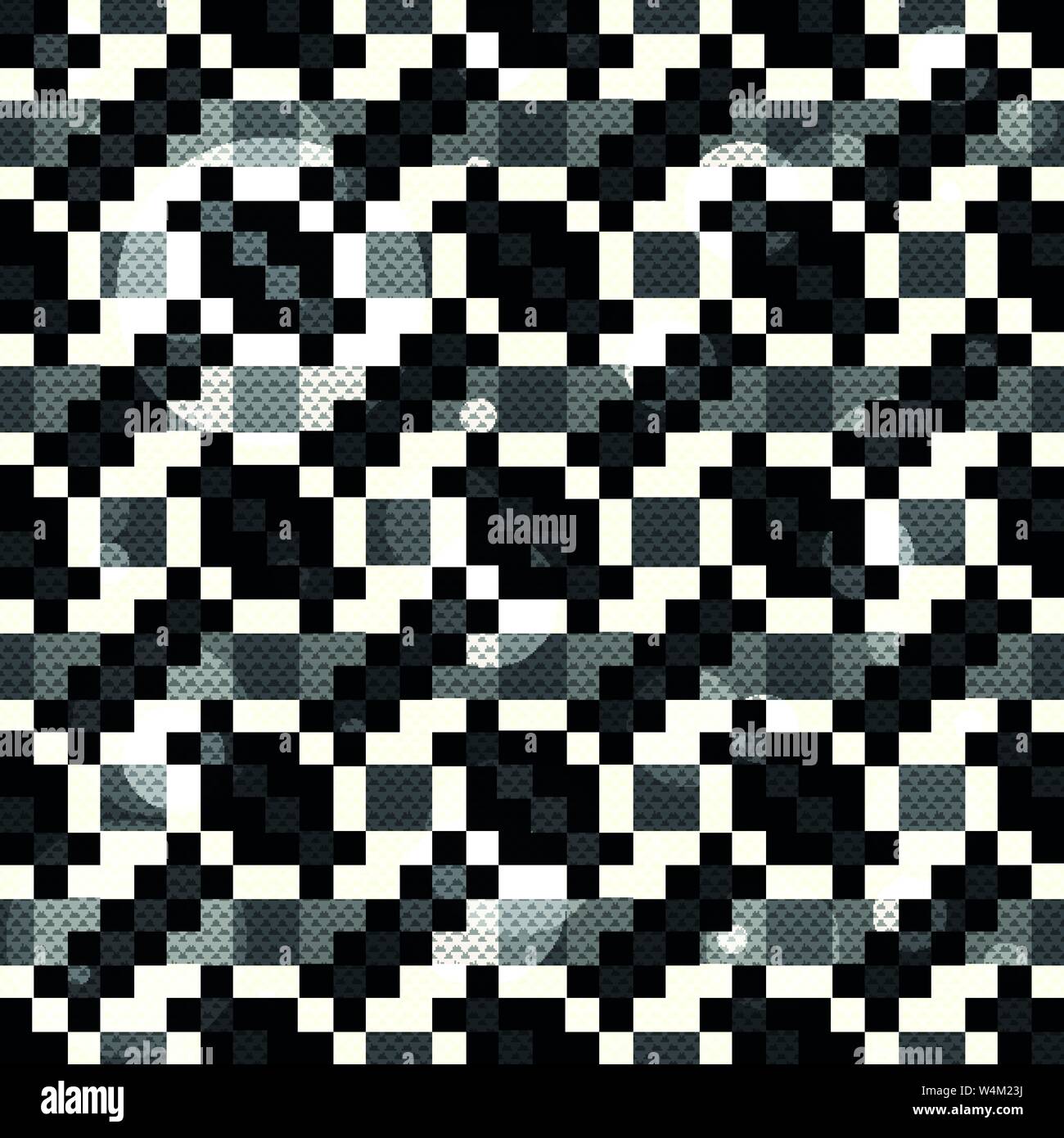 black and white pixels of polygons Abstract seamless geometric ...