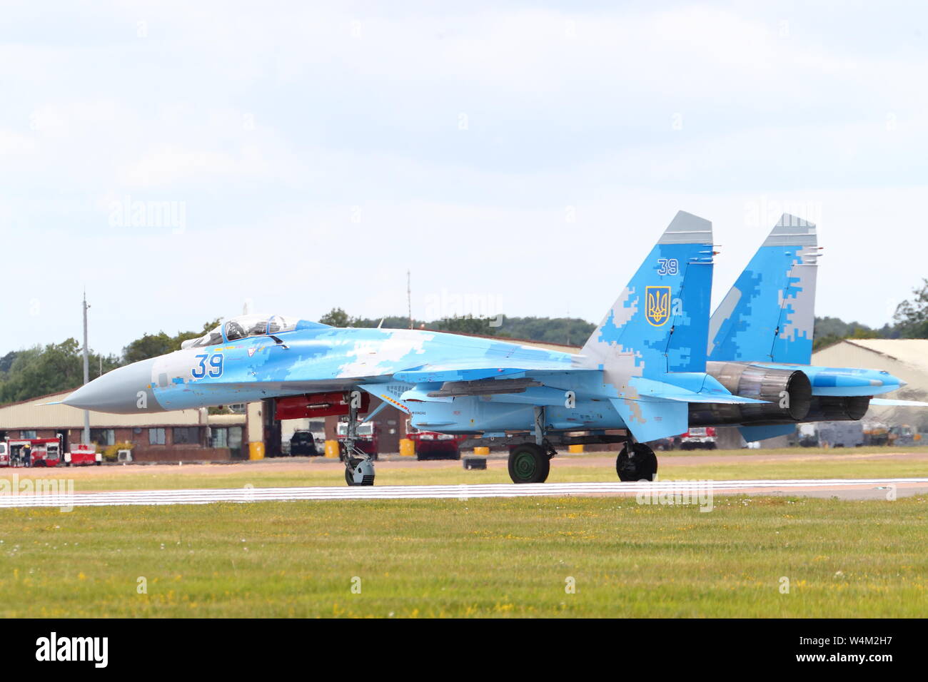 Ukrainian Air Force Sukhoi SU-27 Flanker arriving at RIAT 2019 at RAF ...