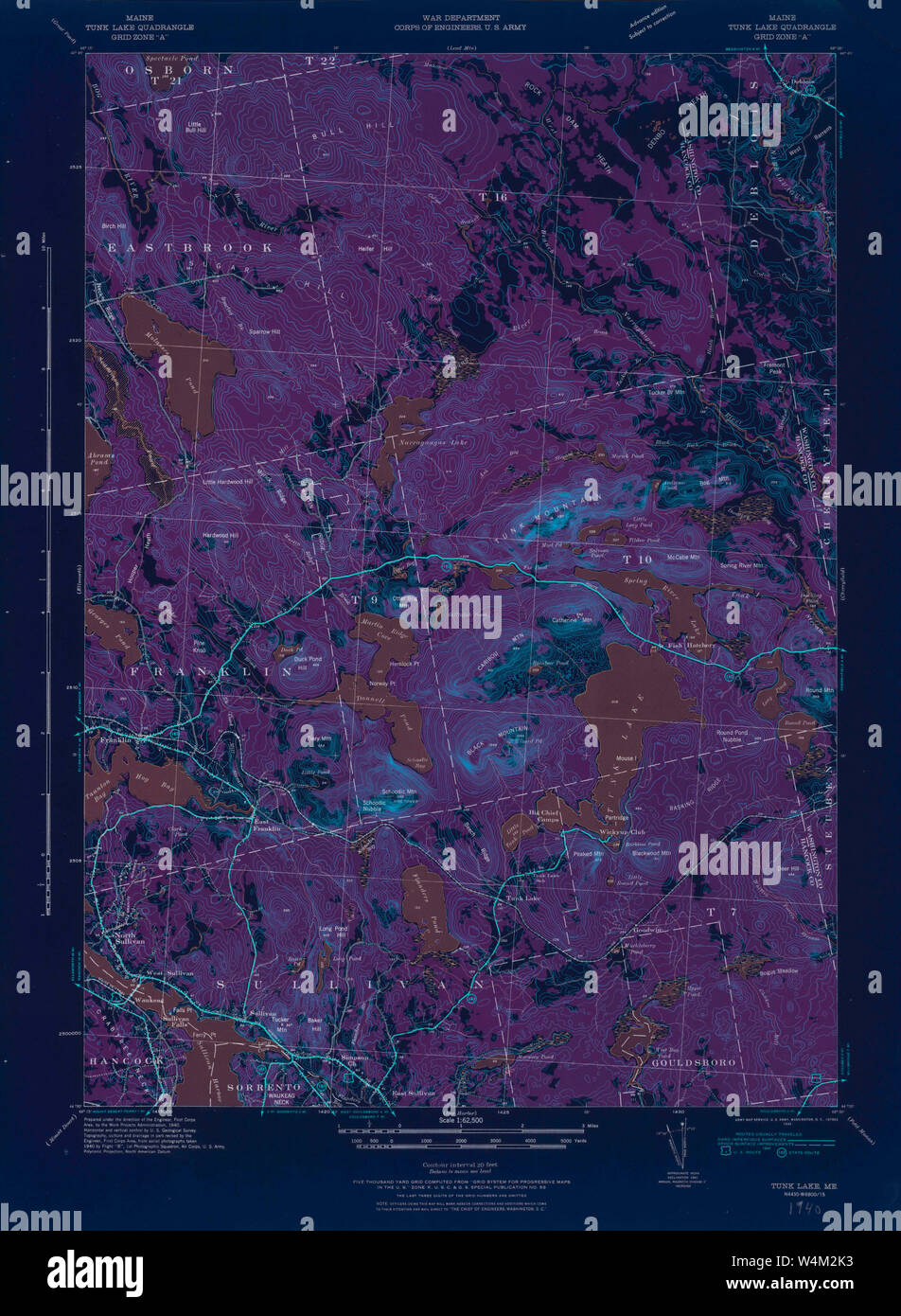 Maine USGS Historical Map Tunk Lake 306818 1942 62500 Inversion ...