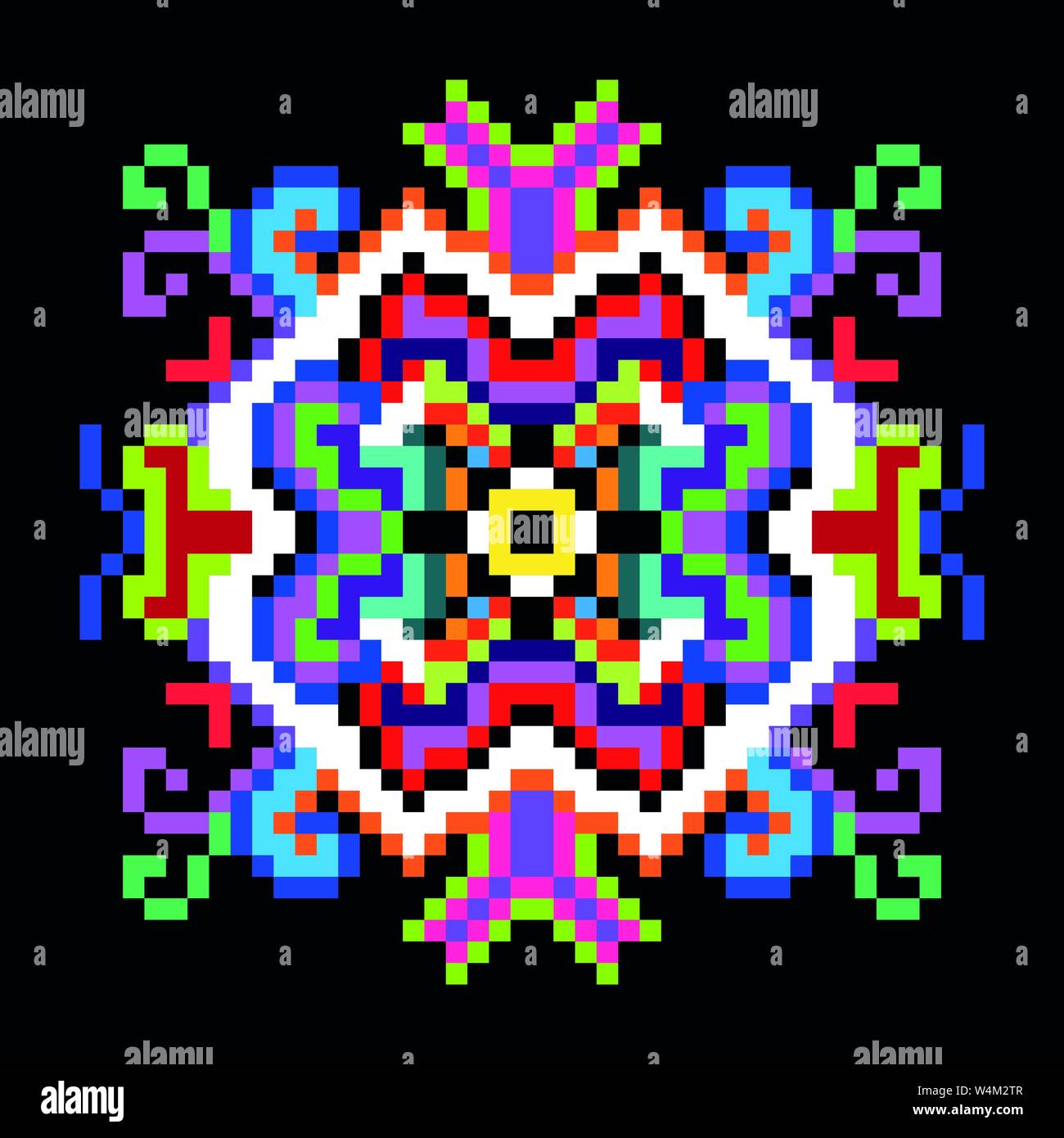 psychedelic mandala of the pixels on a black background Stock Vector ...