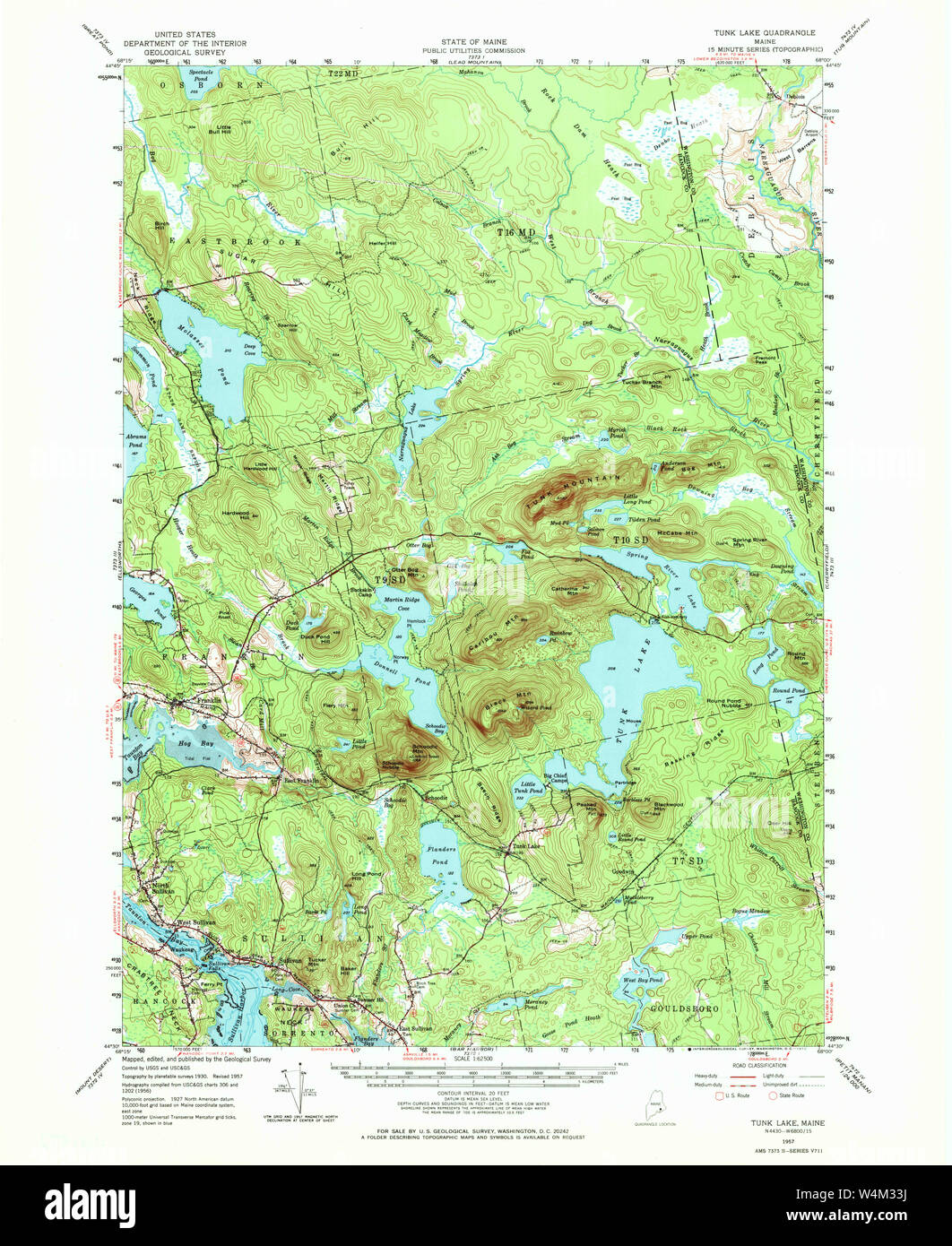 Maine USGS Historical Map Tunk Lake 460972 1957 62500 Restoration Stock ...