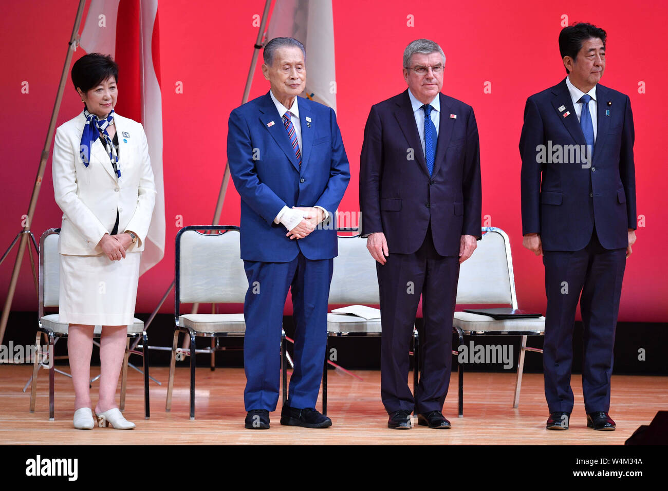 Tokyo, Japan. 24th July, 2019. (L-R) Yuriko Koike, Yoshiro Mori, Thomas ...