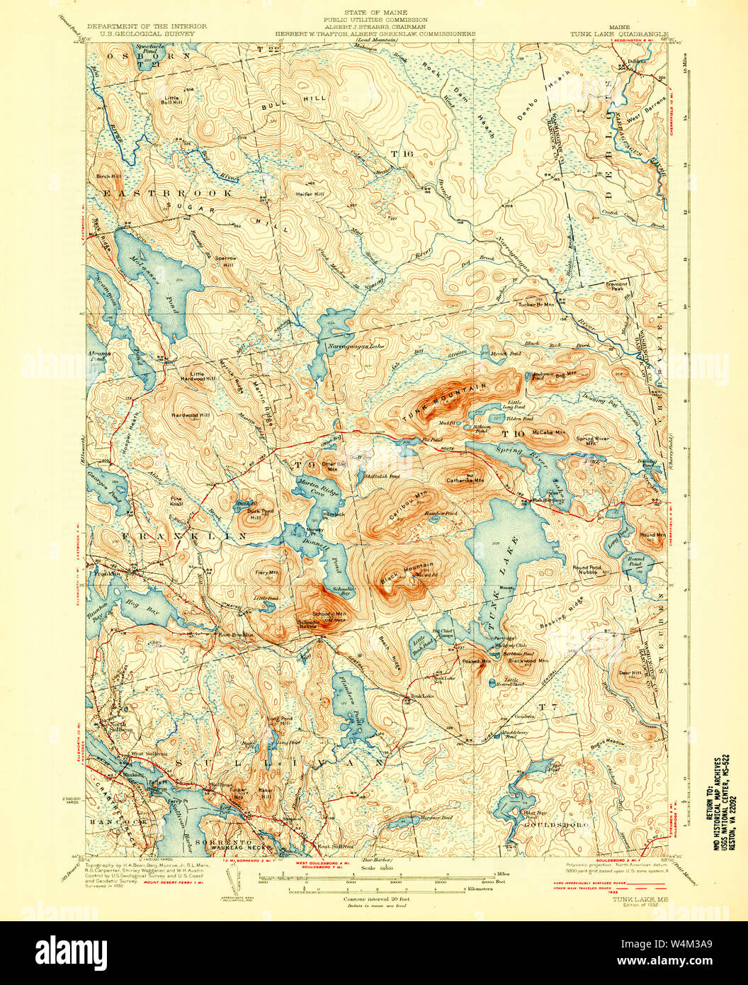 Maine USGS Historical Map Tunk Lake 807705 1932 62500 Restoration Stock ...