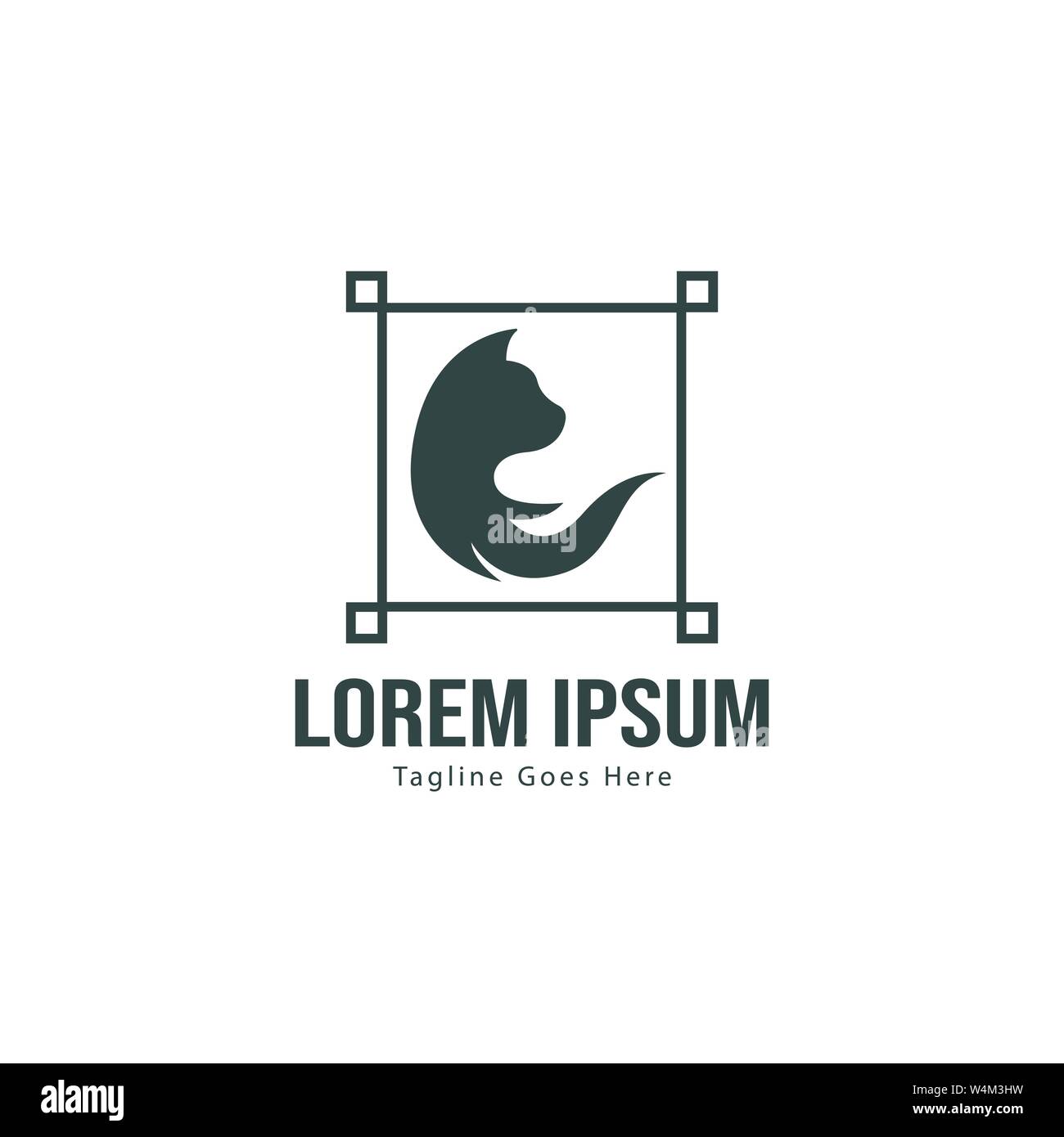 Cat logo template design. Cat logo with modern frame isolated on white ...