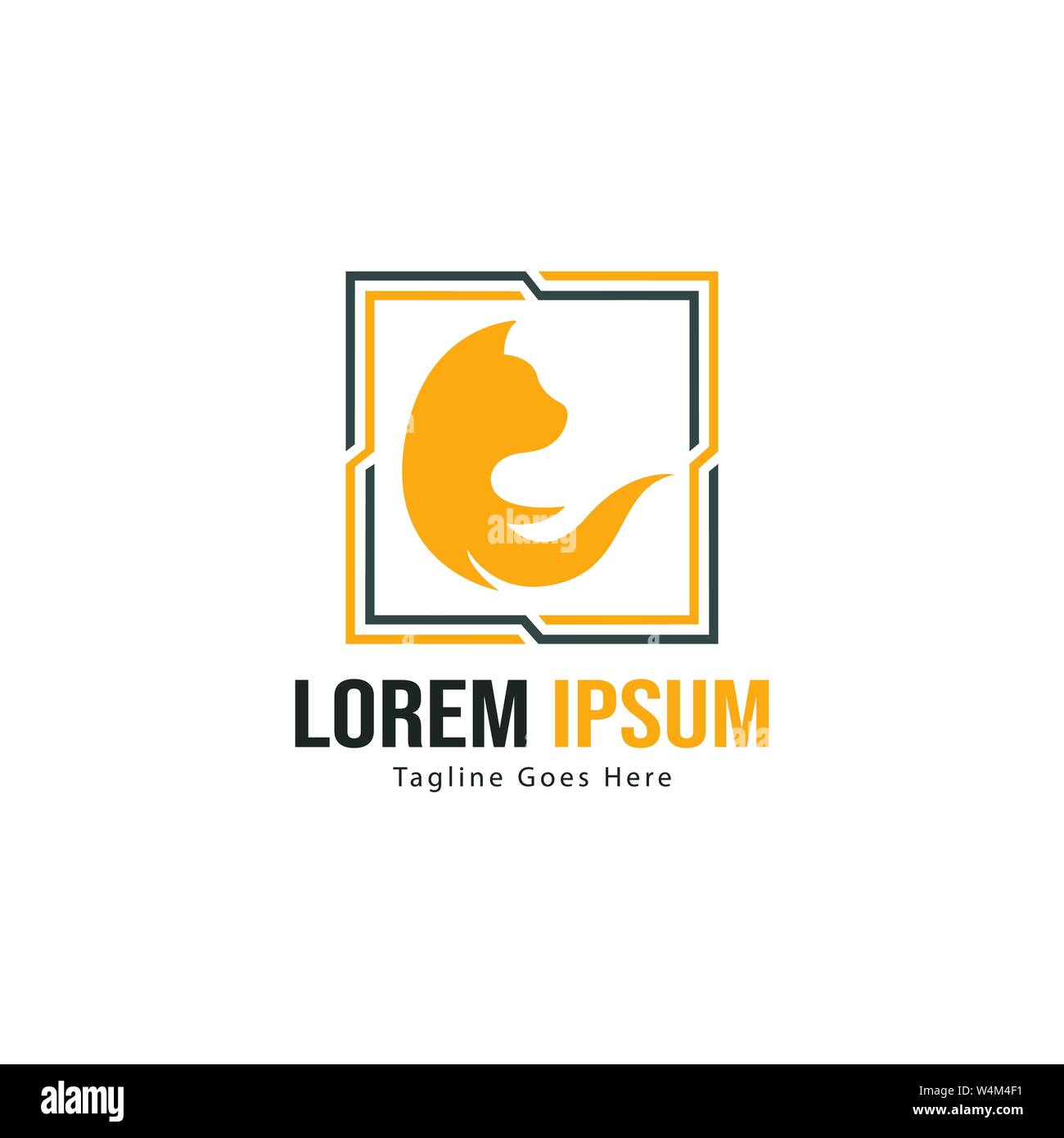 Cat logo template design. Cat logo with modern frame isolated on white ...