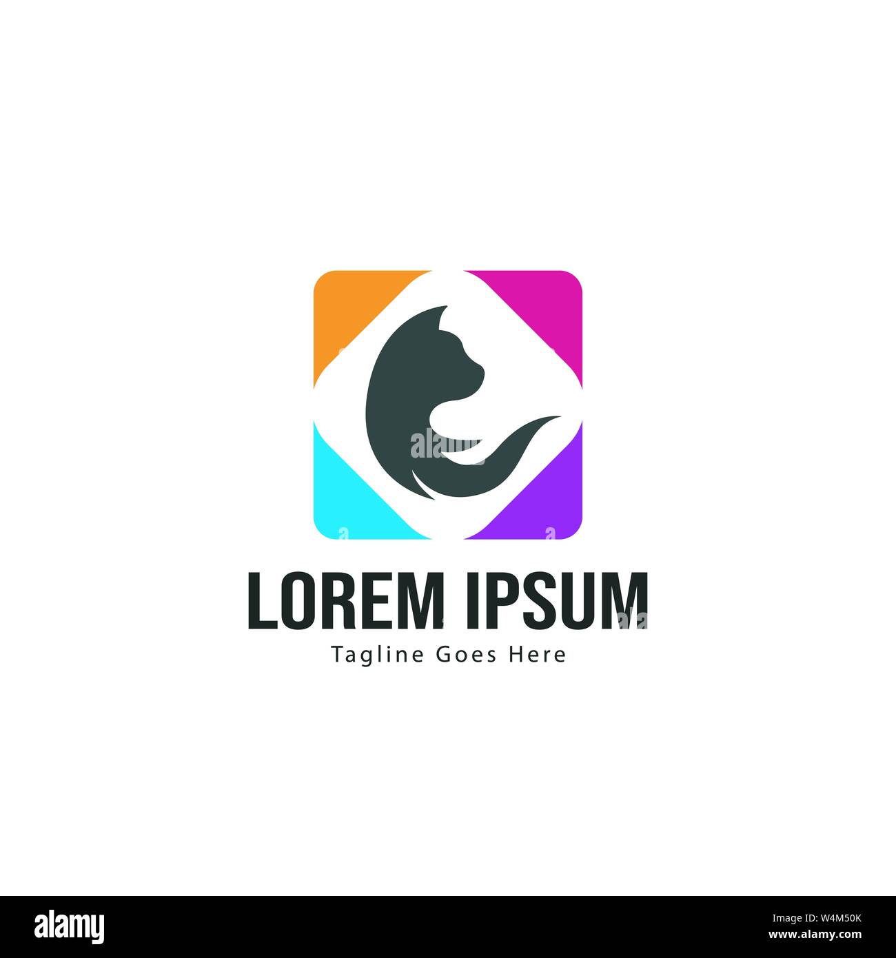 Cat logo template design. Cat logo with modern frame isolated on white ...