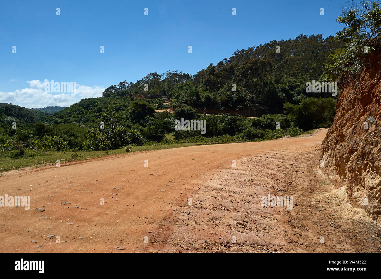 A dirt road cutting through mountainous rain forest, Norther Tanzania ...