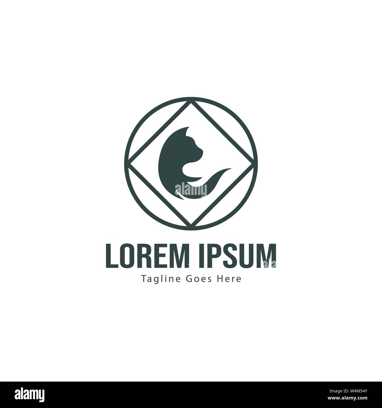 Cat logo template design. Cat logo with modern frame isolated on white ...