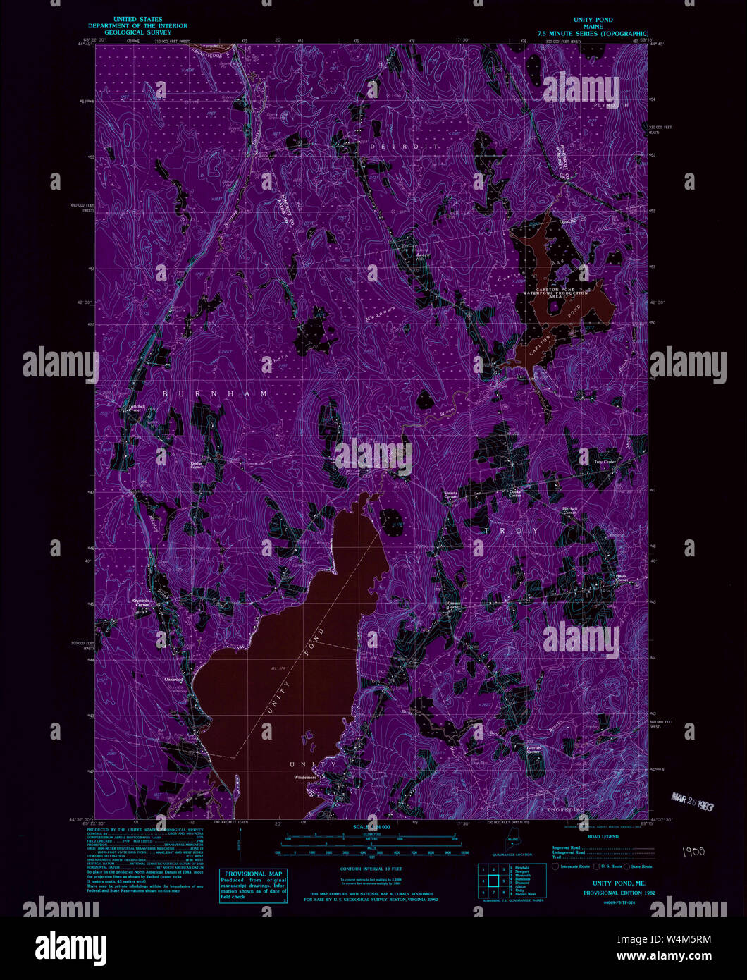 Maine USGS Historical Map Unity Pond 460978 1982 24000 Inversion ...