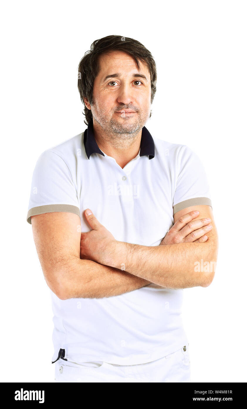 Portrait of happy smiling business man, isolated over white background ...