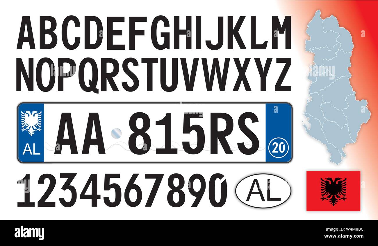 Albania car license plate, letters, numbers and symbols Stock Vector ...