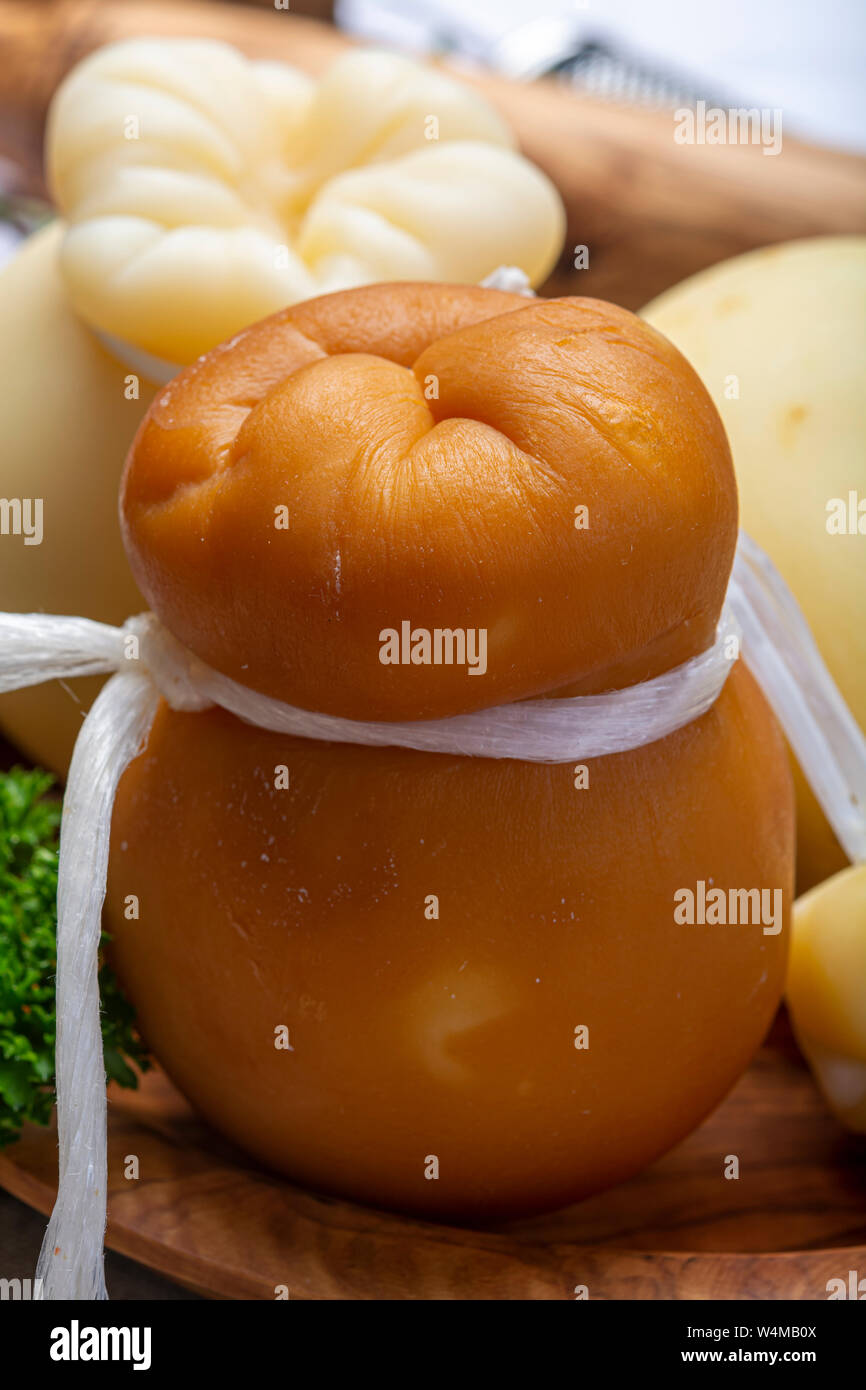 Cheese collection, Italian provolone or provola caciocavallo hard and ...