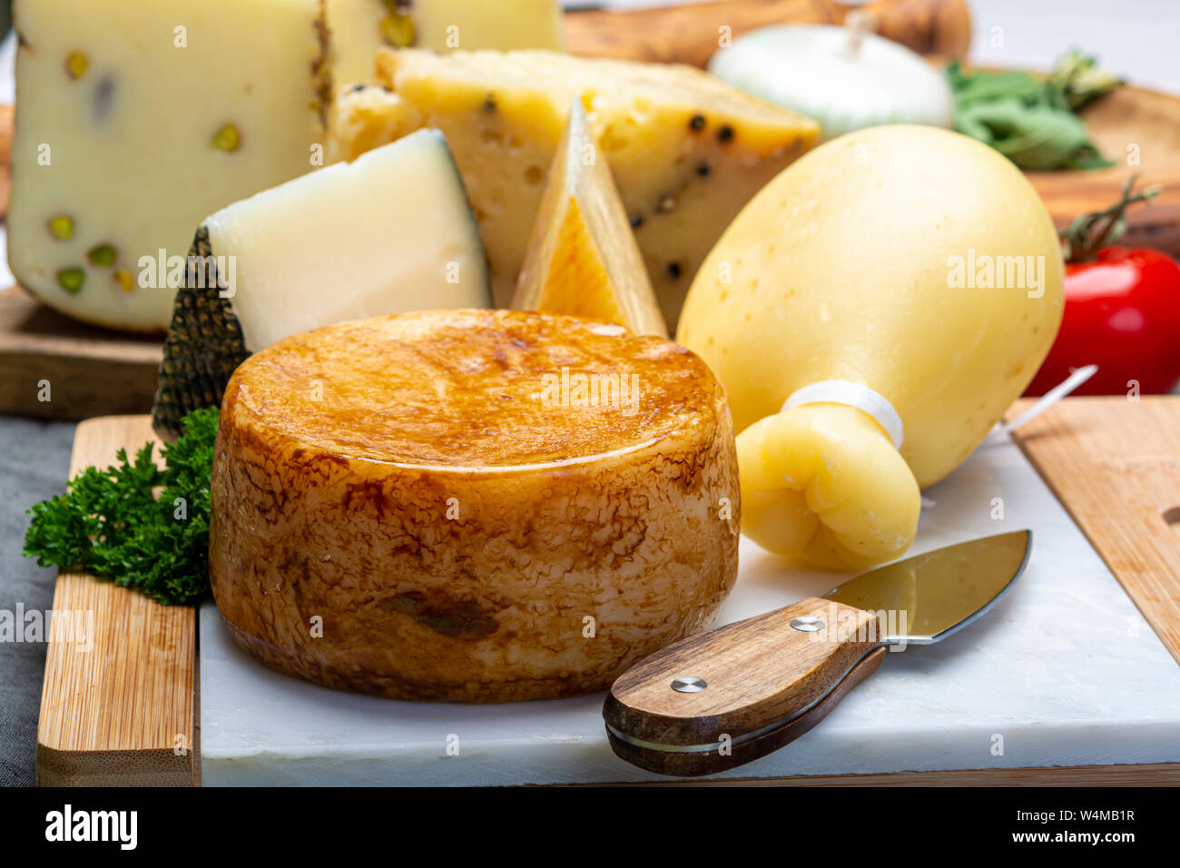 Cheese collection, Variety of Italian pecorino and provolone cheeses ...