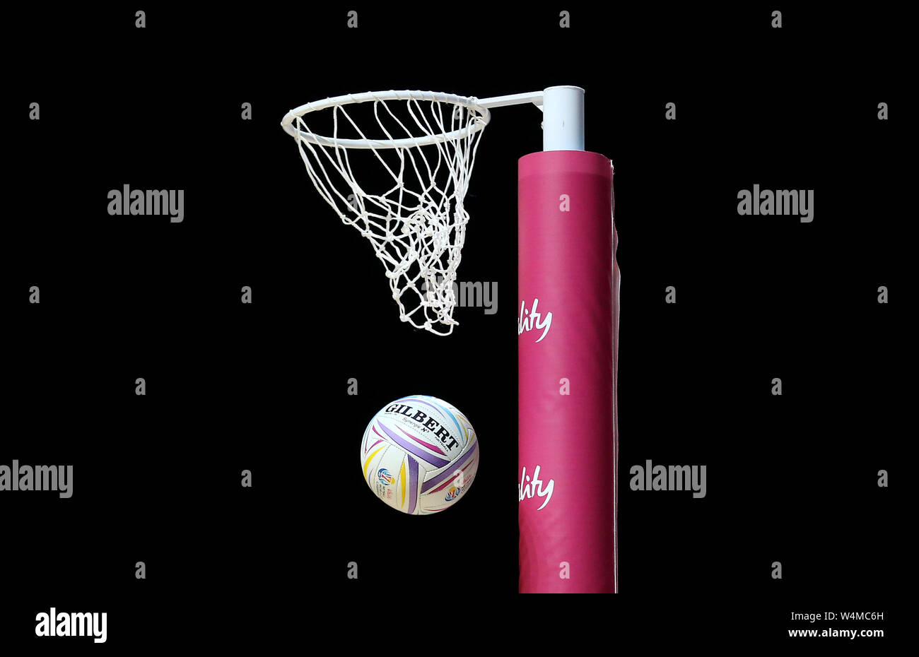 General view of the ball and net during the Netball World Cup match at ...
