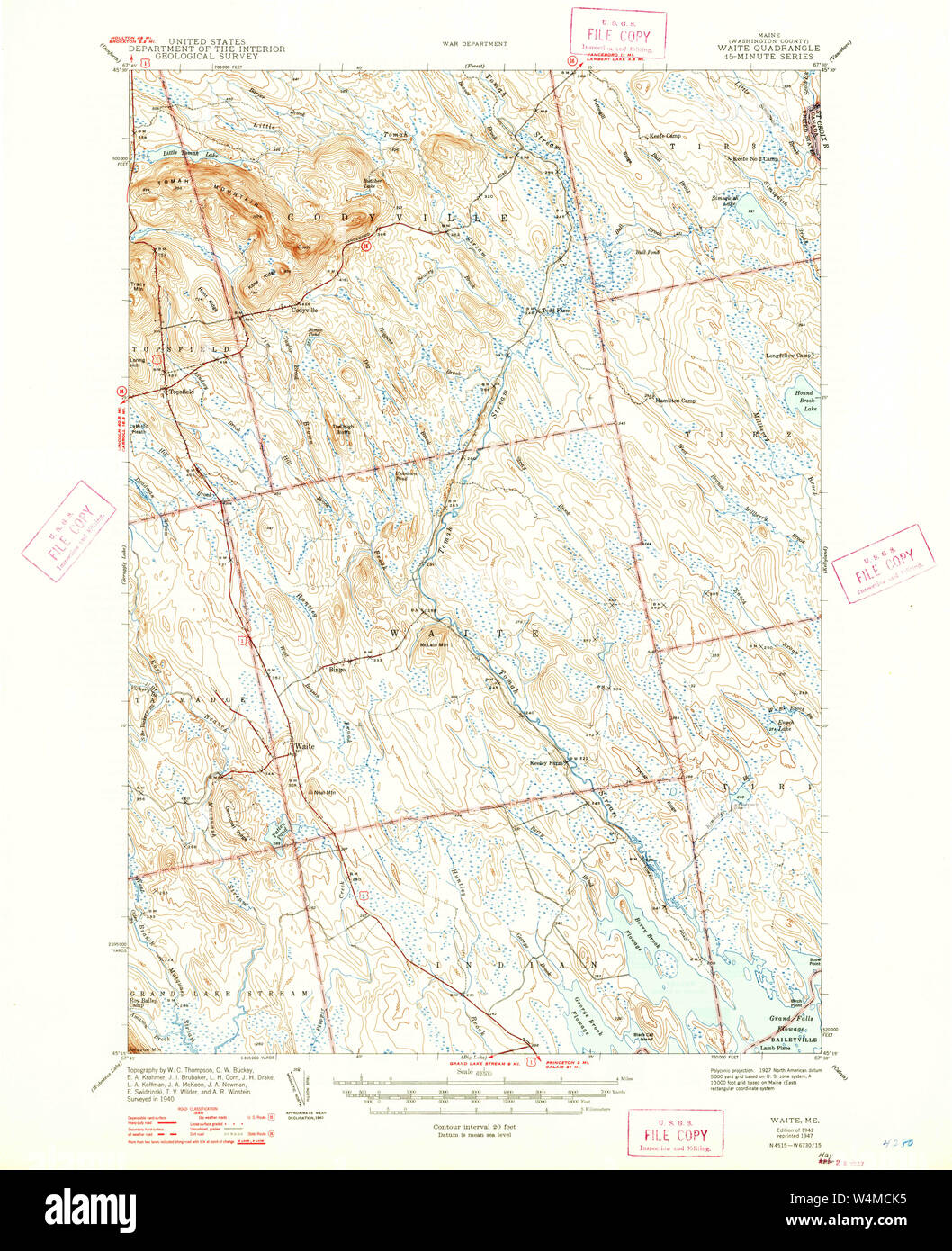 Maine USGS Historical Map Waite 461004 1942 62500 Restoration Stock ...