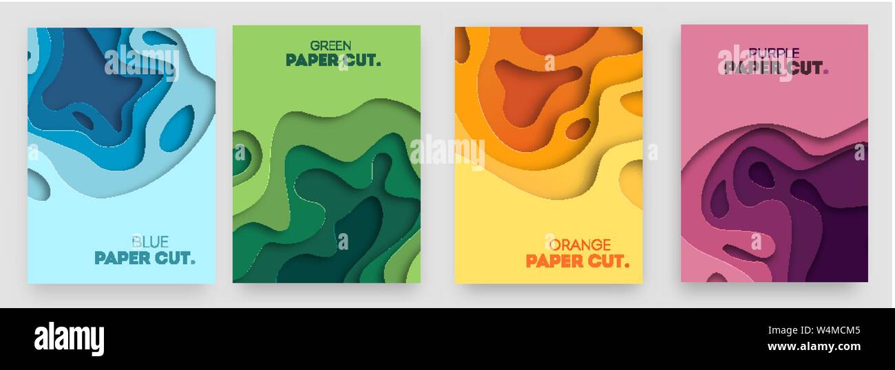 Vertical banners set with 3D abstract background and paper cut shapes ...
