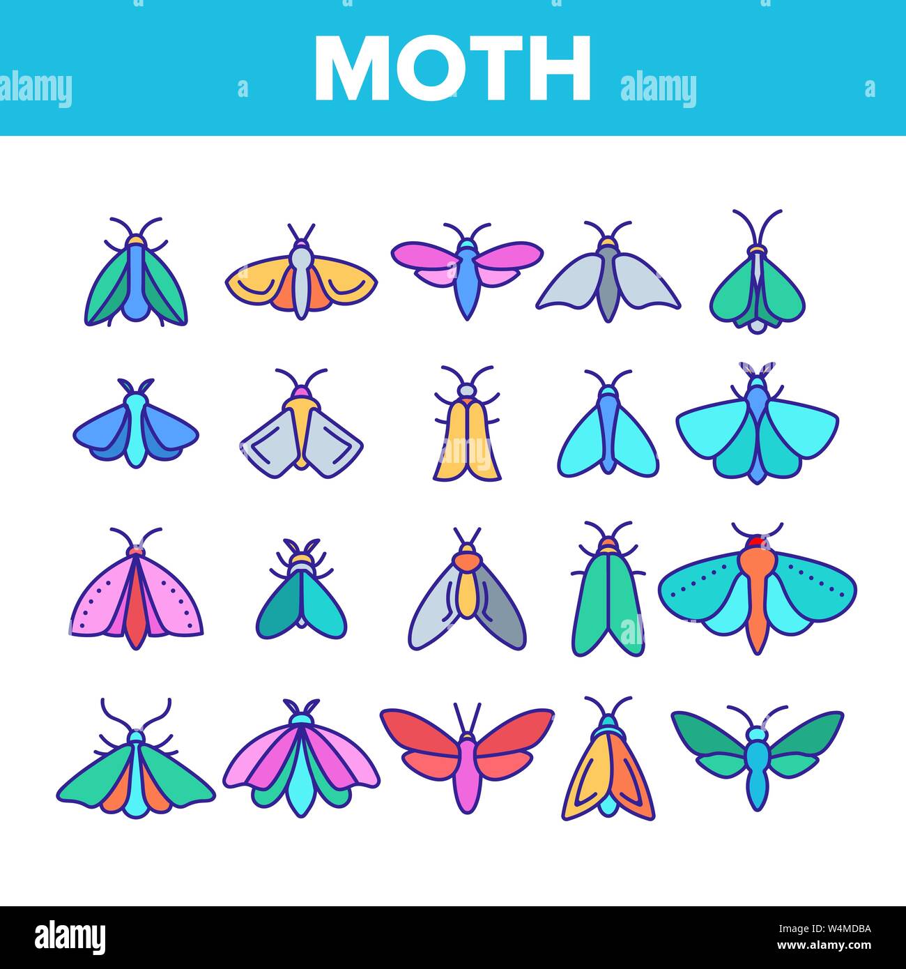Color Moth, Insects Entomologist Collection Vector Linear Icons Set ...