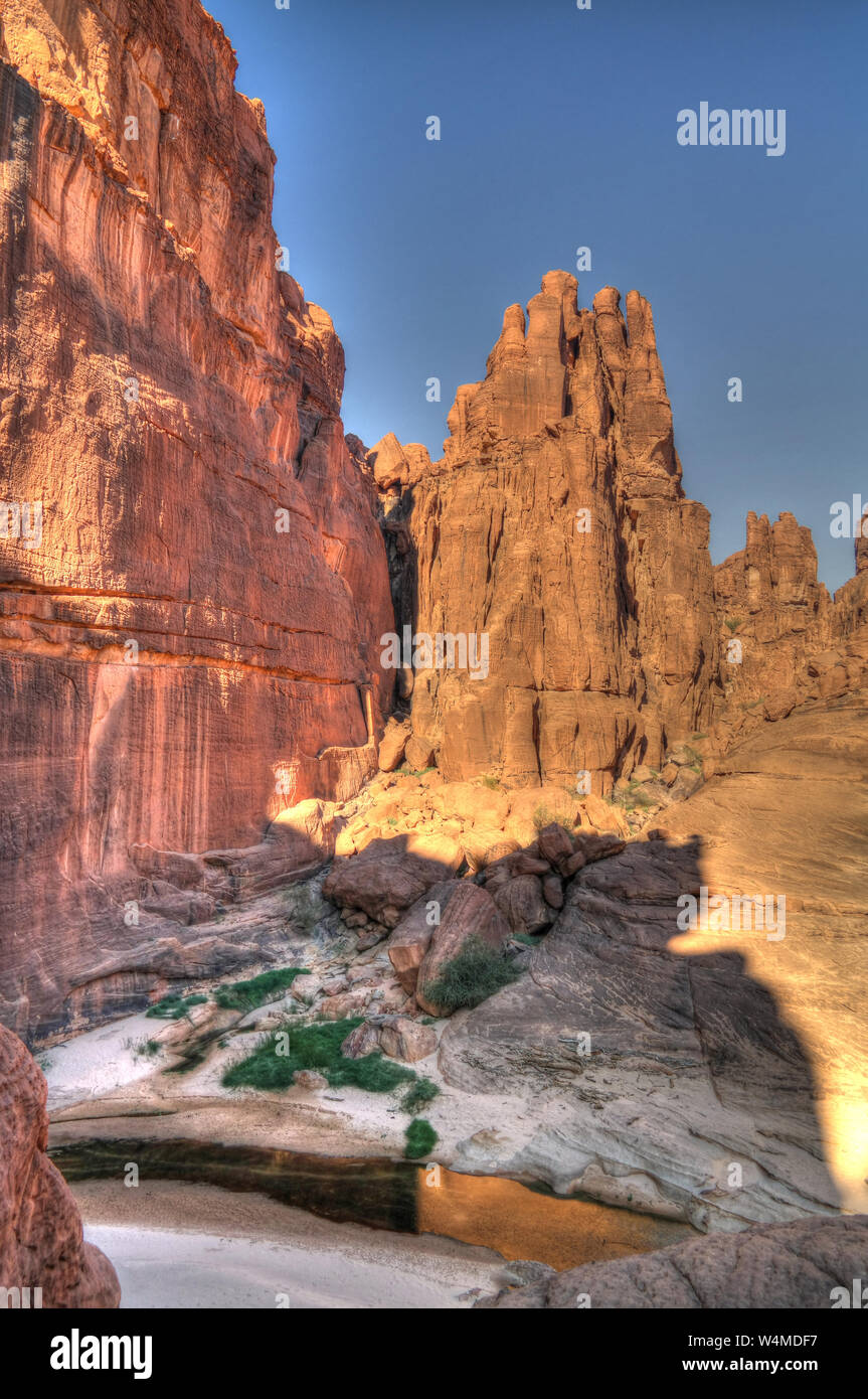 aerial Panorama inside canyon aka Guelta d'Archei, East Ennedi, Chad ...