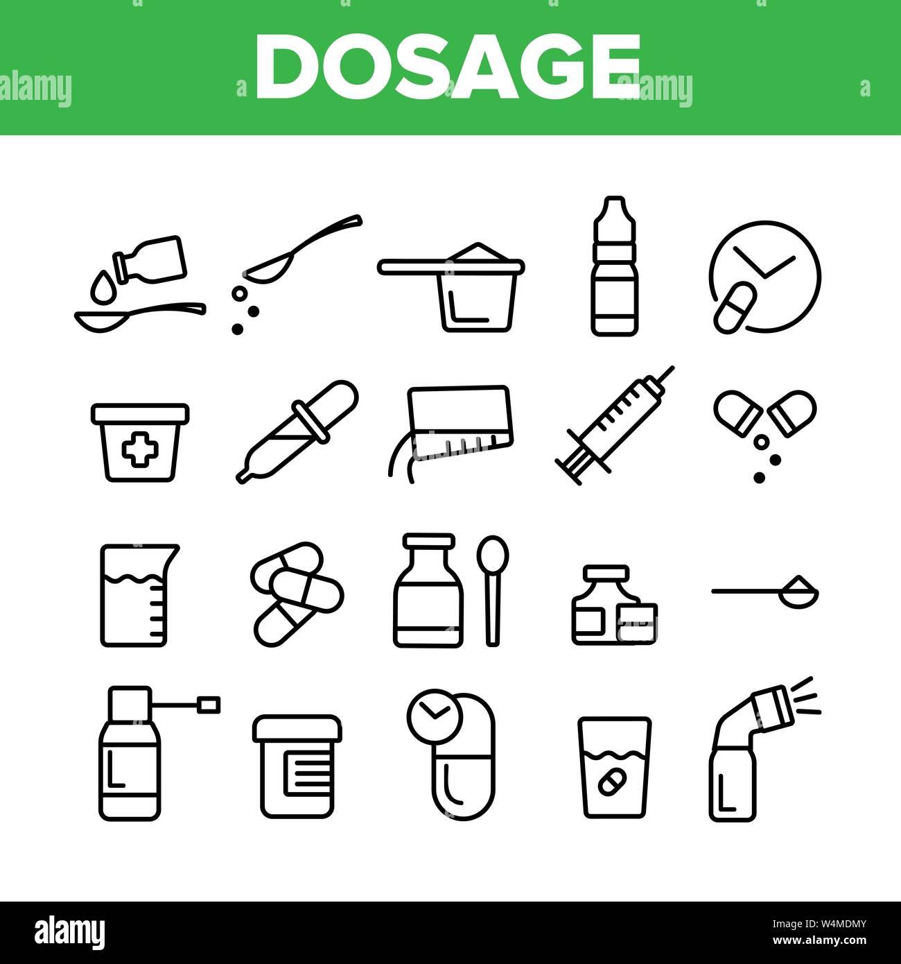 Dosage, Dosing Drugs Vector Linear Icons Set Stock Vector Image & Art ...