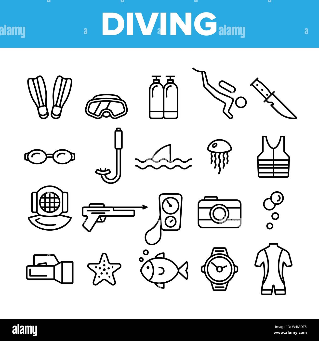 Scuba Diving Equipment Vector Linear Icons Set Stock Vector Image & Art ...
