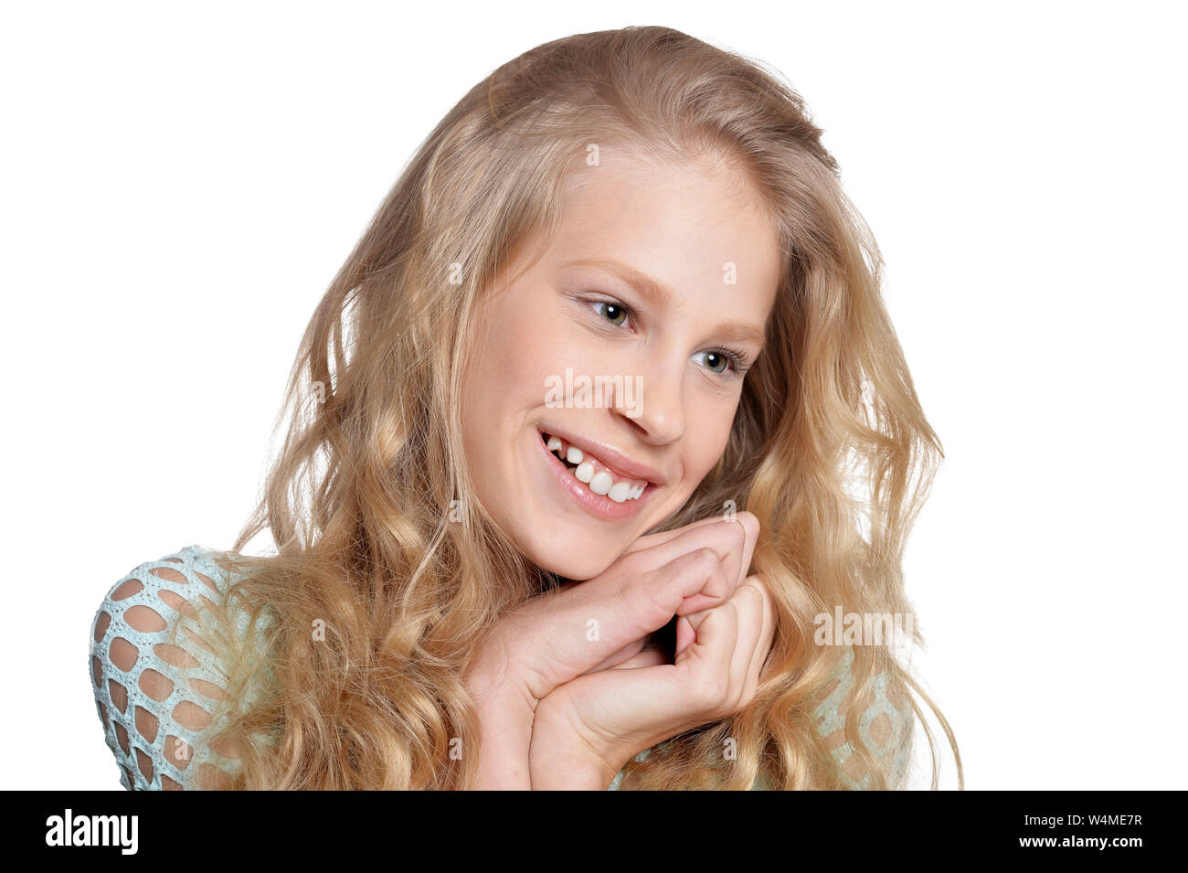 cute emotional girl posing isolated on white background Stock Photo - Alamy