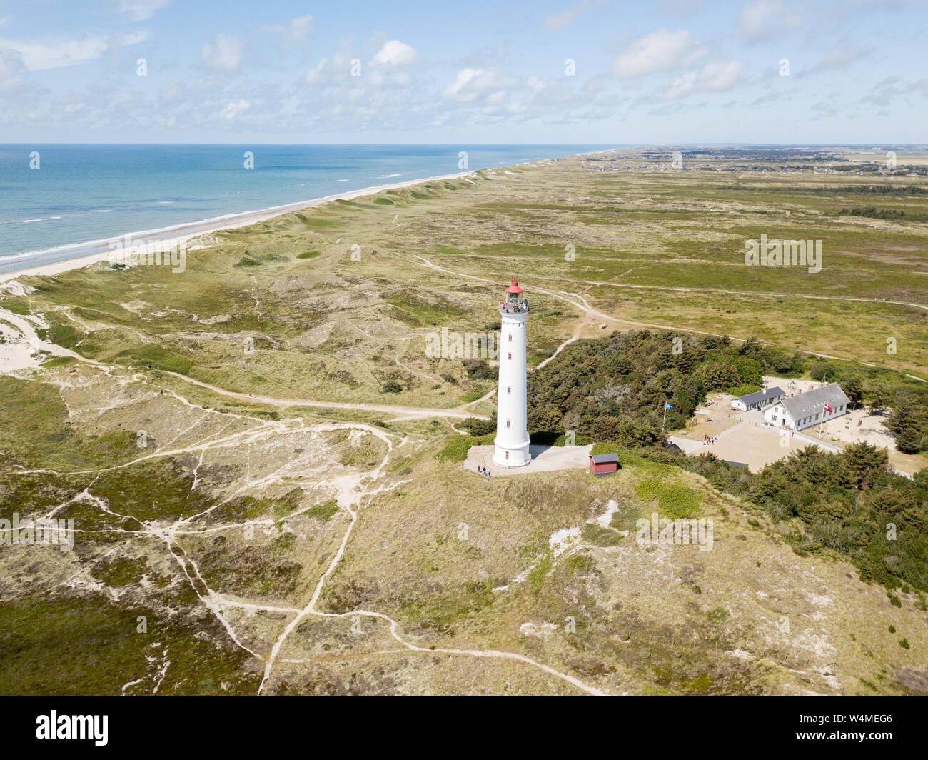 Aerial Drone View of Lyngvig Lighthouse in Denmark Stock Photo - Alamy