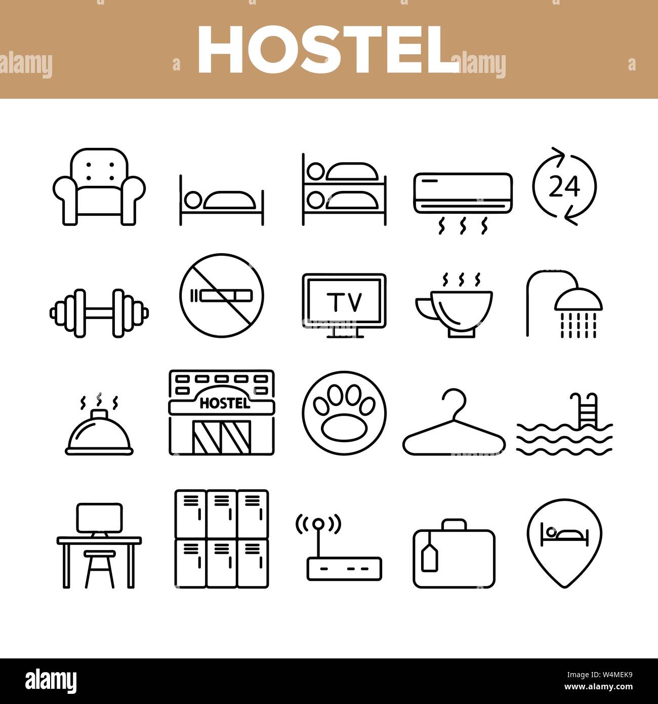 Hostel, Tourist Accommodation Vector Linear Icons Set Stock Vector ...