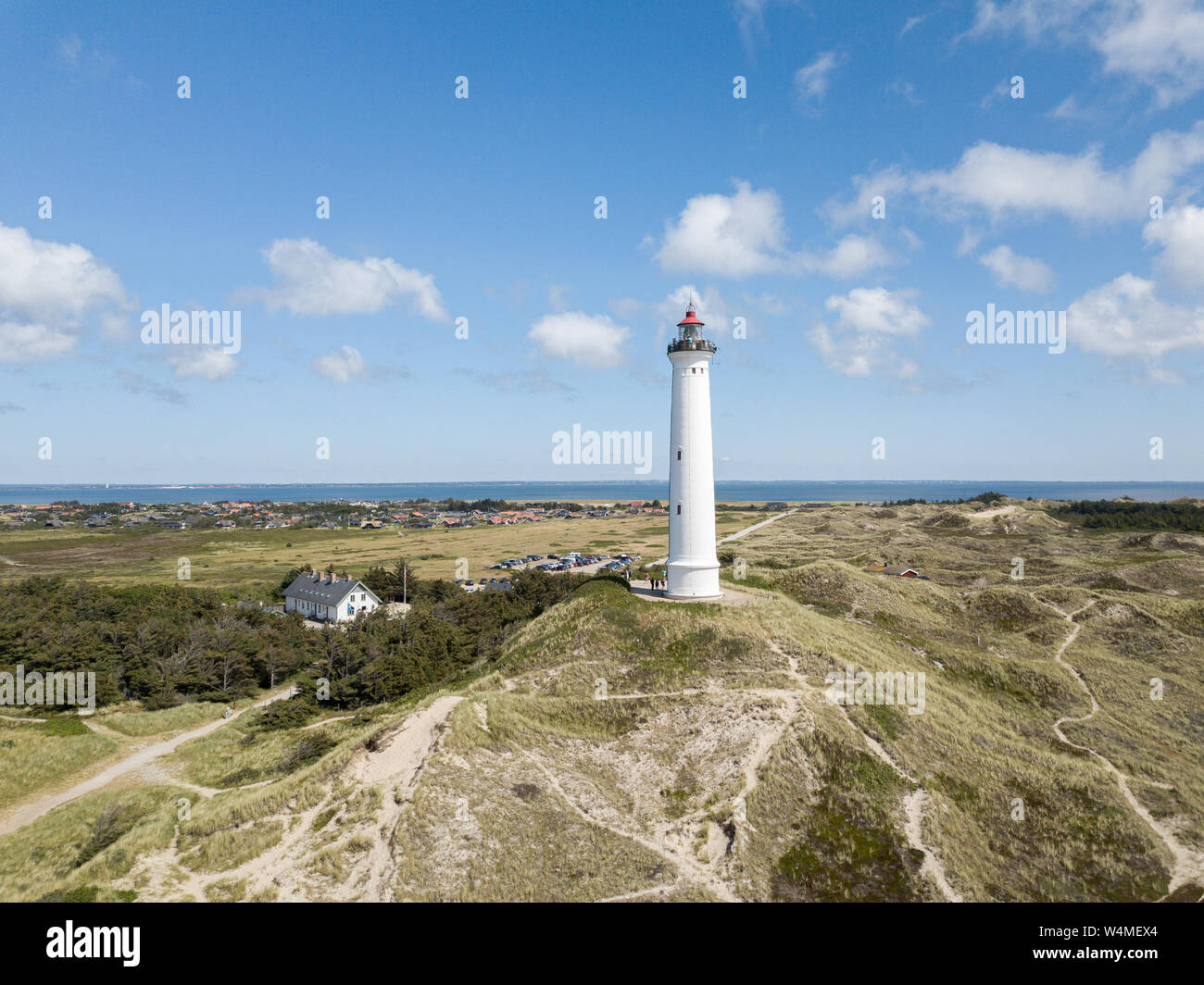 Aerial Drone View of Lyngvig Lighthouse in Denmark Stock Photo - Alamy