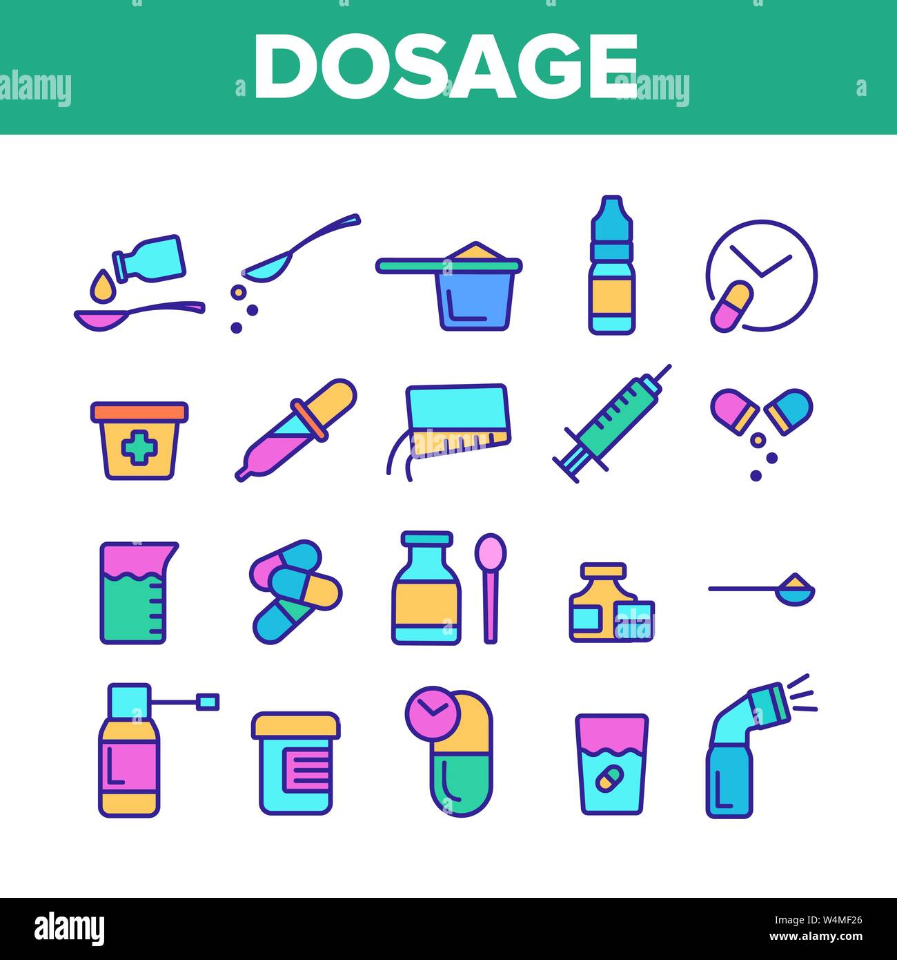 Color Dosage, Dosing Drugs Vector Linear Icons Set Stock Vector Image ...