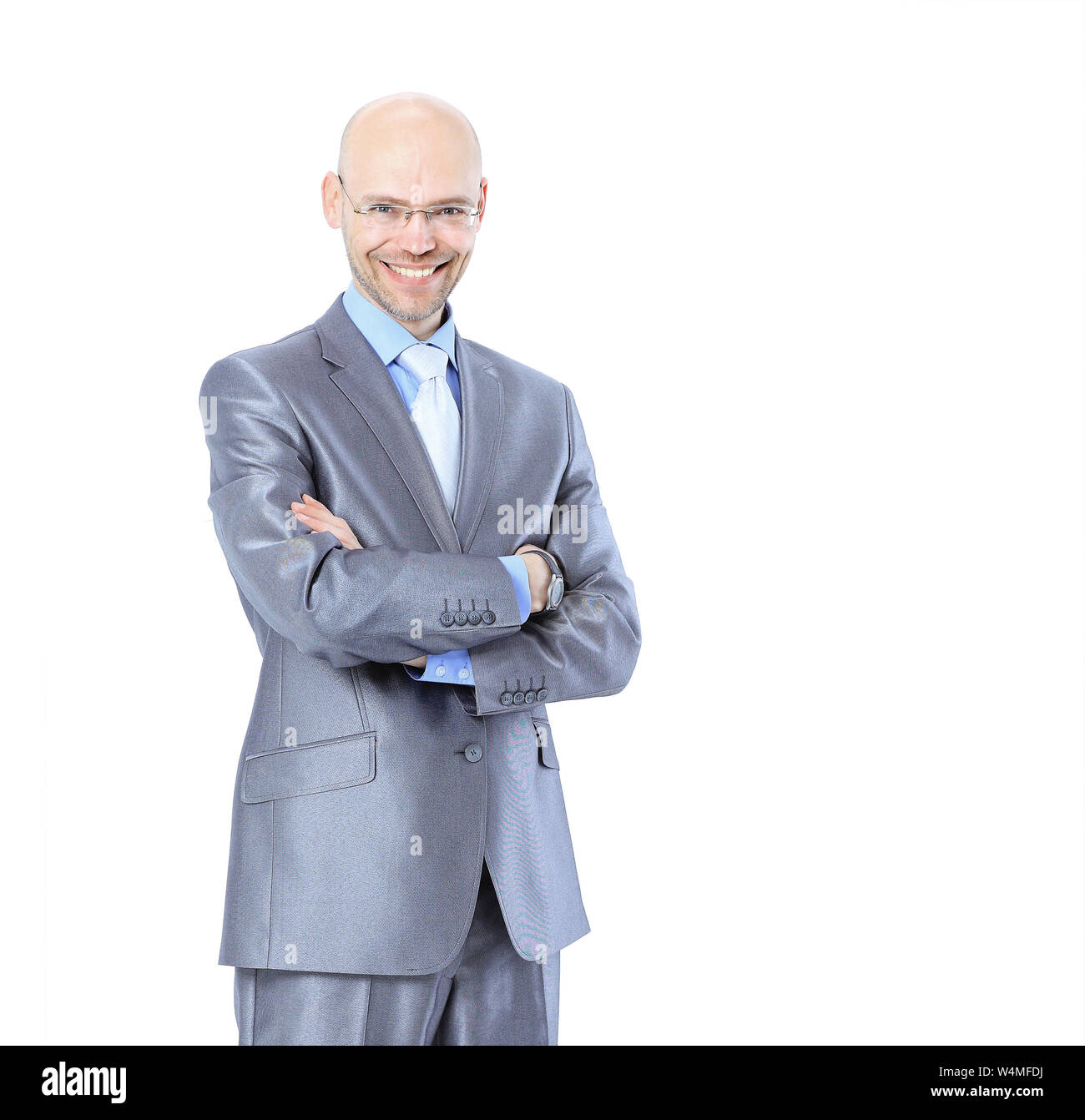Portrait of happy smiling business man, isolated on white background ...