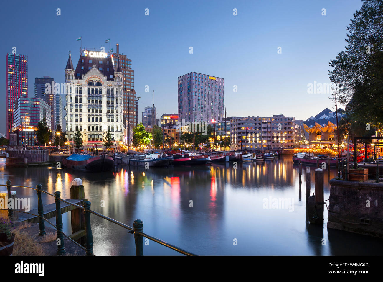 Rotterdam, Netherlands – June 26, 2019: Twilight view of the Oude Haven ...