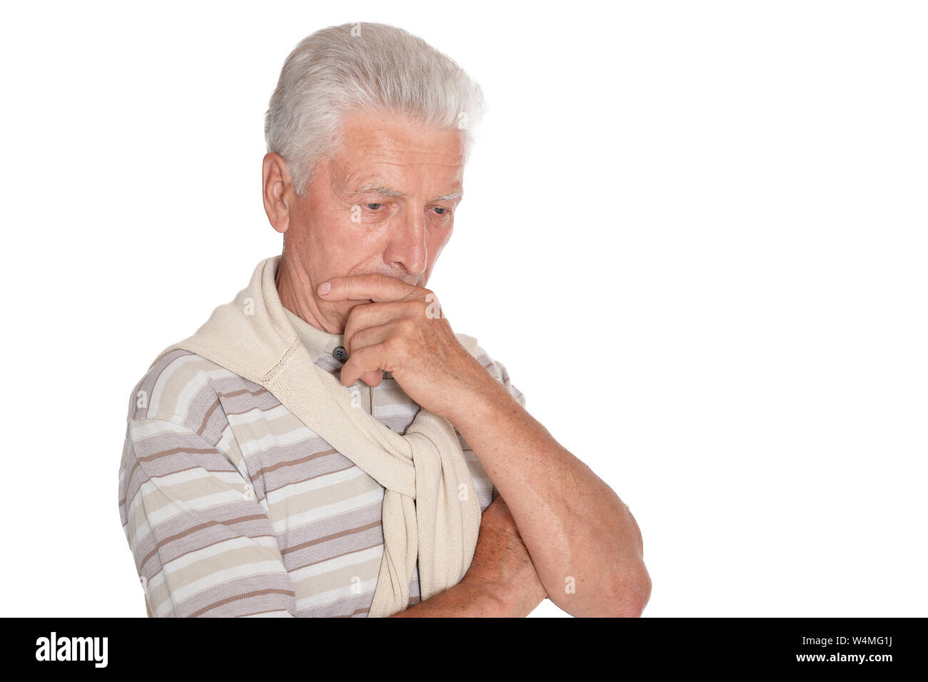 portrait of thinking senior man isolated on white background Stock Photo - Alamy