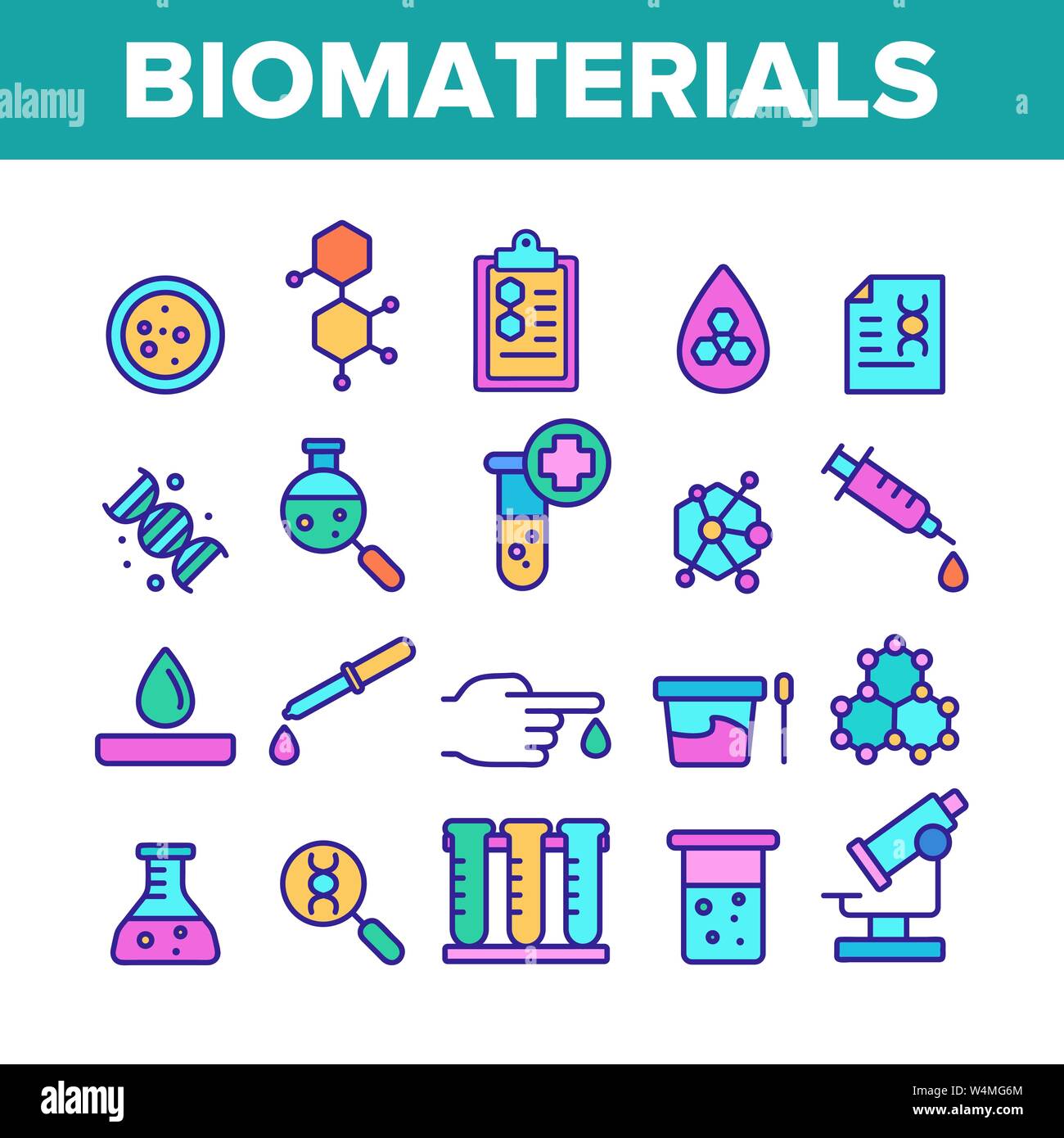 Color Biomaterials, Medical Analysis Vector Linear Icons Set Stock ...