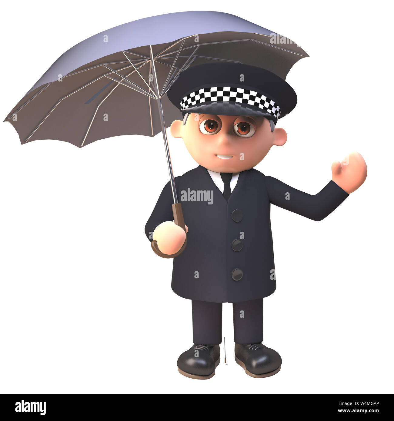 Police officer policeman character in uniform shelters from the rain ...